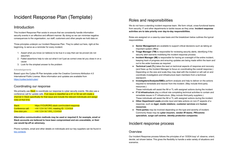 Incident Response Communication Plan Template